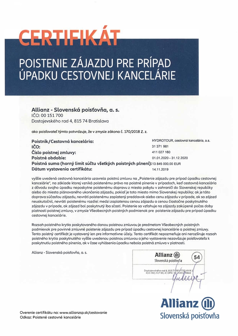 Poistenie proti úpadku | CK Hydrotour Poistenie proti úpadku | CK Hydrotour